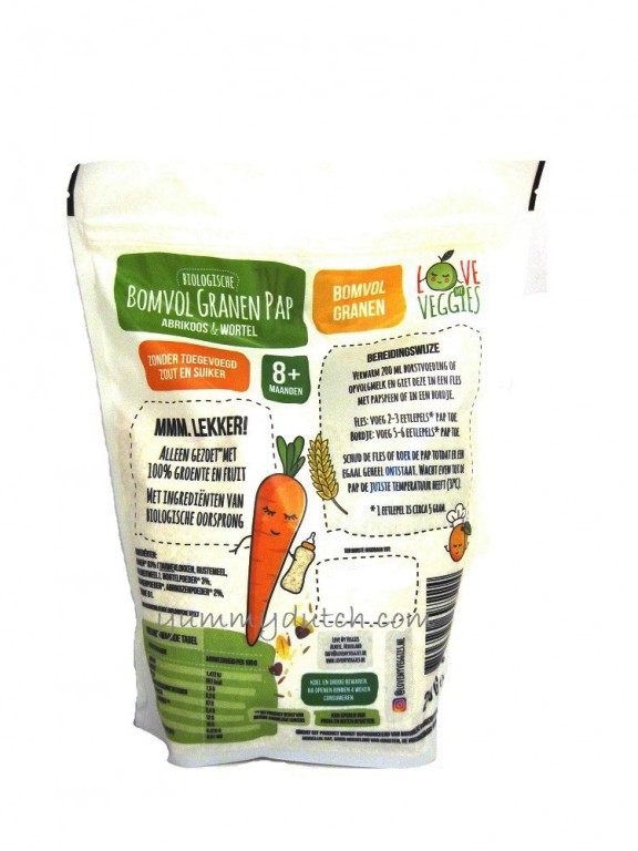 Biologische Bomvol Granen Pap Abrikoos & Wortel LoveMyVeggies | Yummy Dutch